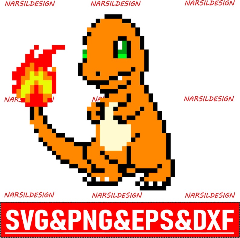Charmander Pixel Art SVG, Layered SVG Bundle, Cartoon Clip Art, Cricut ...