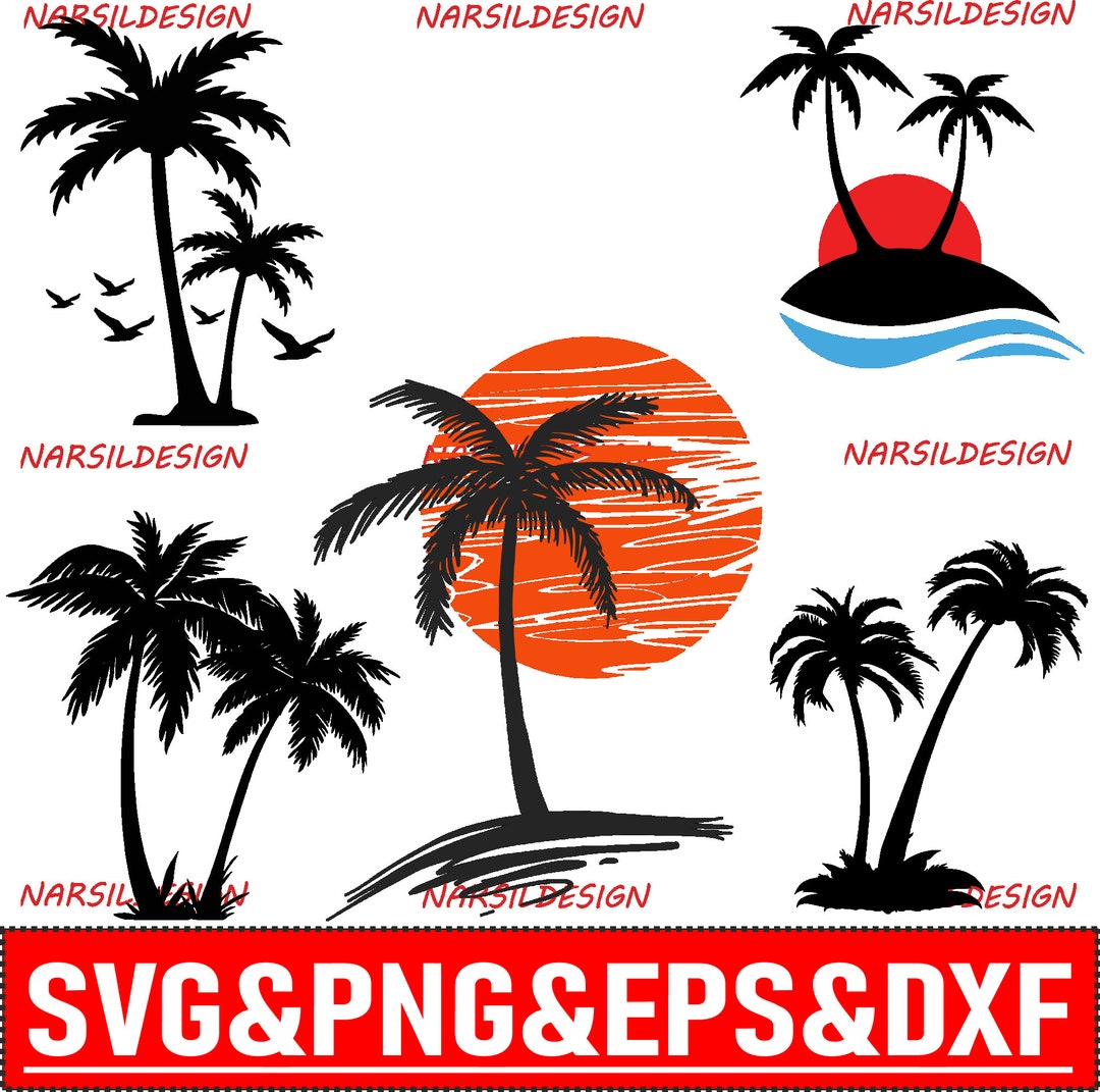 Palmera Svg, silueta de palmera, archivos de corte de palmera, paquete ...