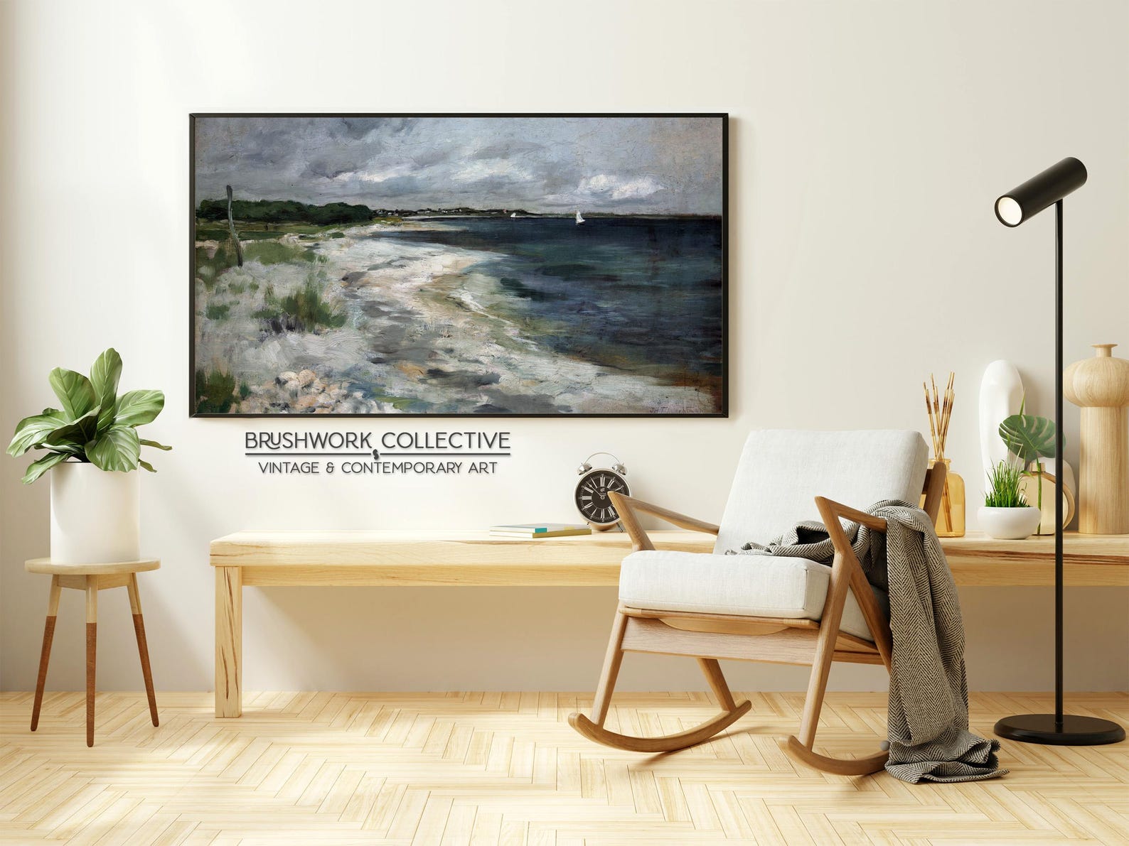 Seascape Coastal Vintage Painting | Rustic Beachside Print | Digital ...