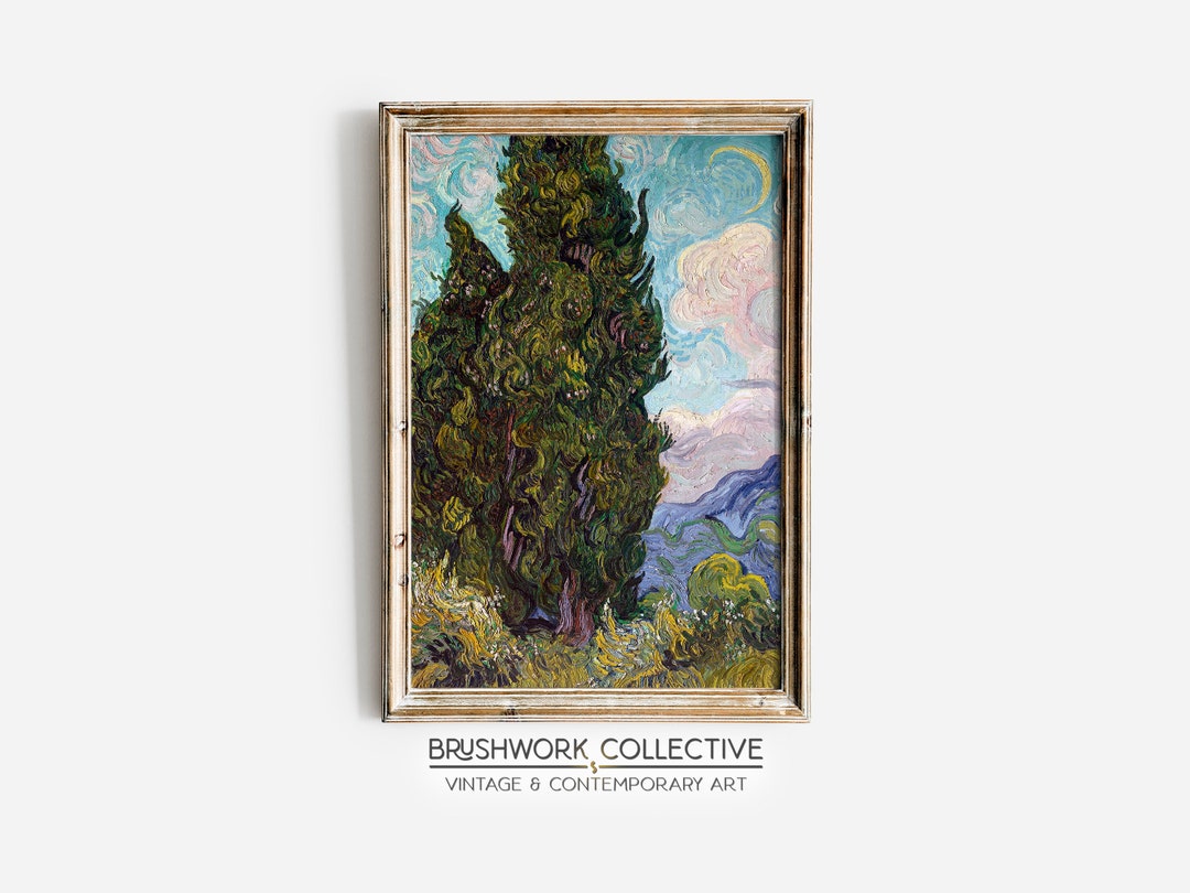 Cypress Tree Painting Print Printable Scenic Green Portrait Wall Art ...