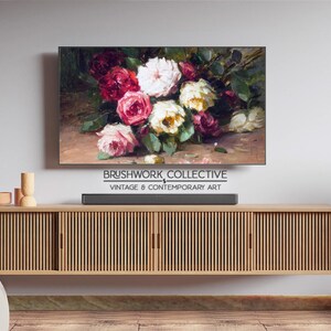 Samsung Frame TV Art | Roses Still Life Painting | Vintage Red and Pink ...