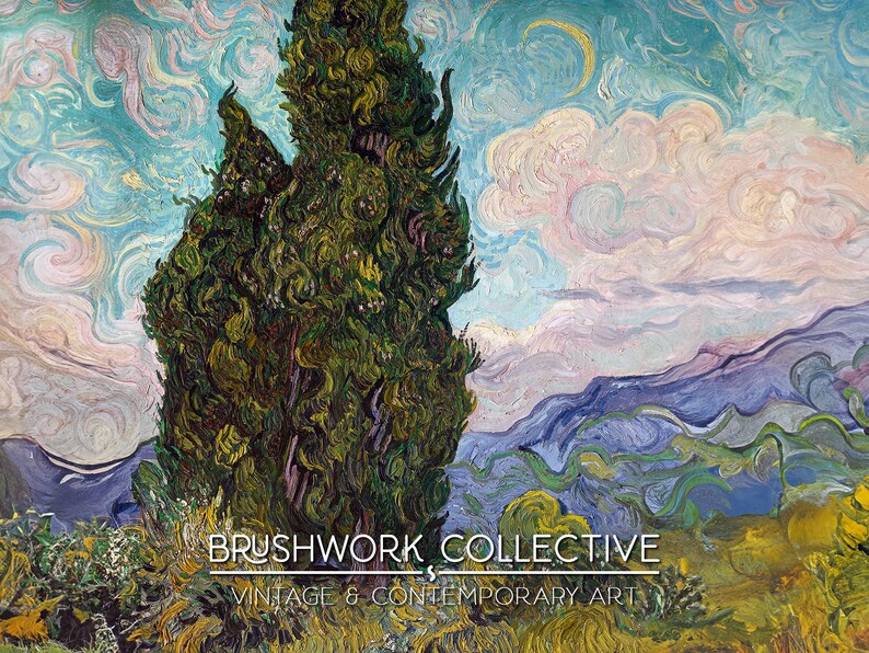 Cypress Tree Painting Print Printable Scenic Green Portrait Wall Art ...