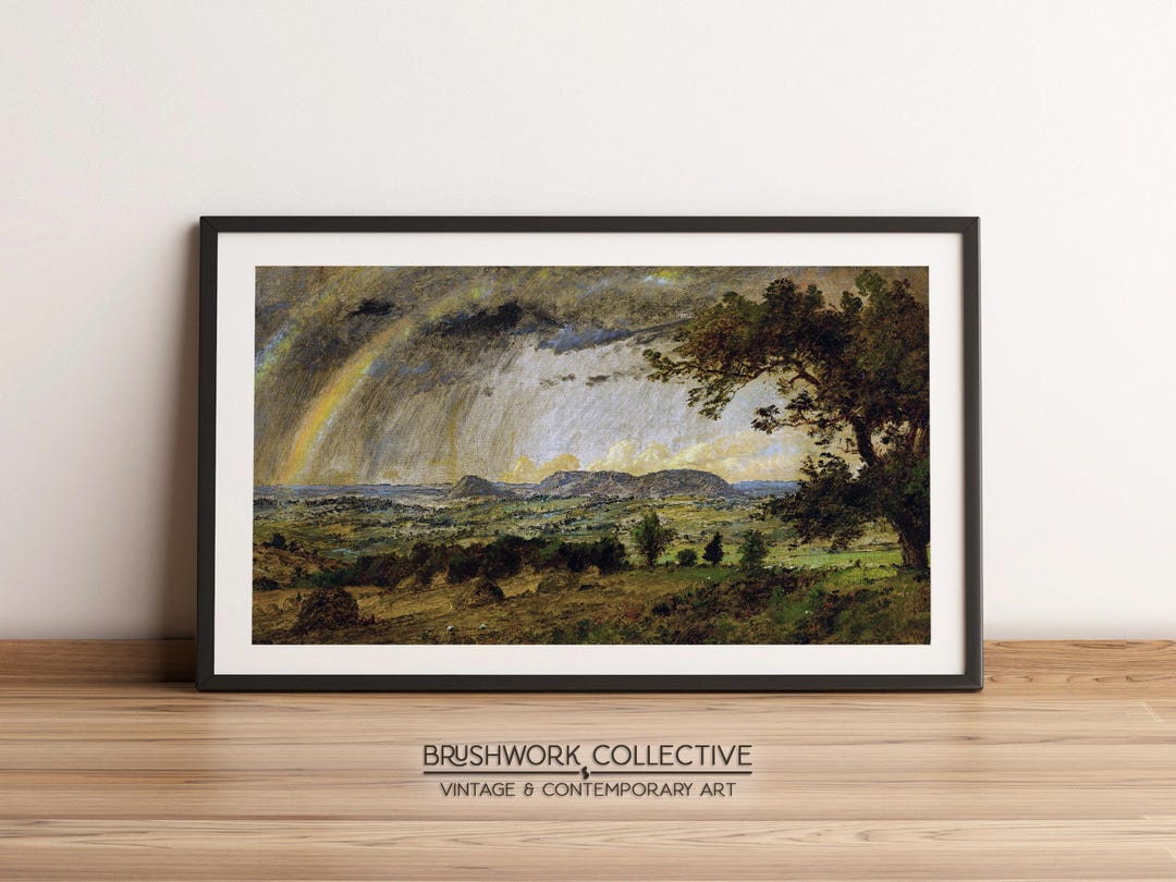 Rain Shower Over Mountains Vintage Painting | Rustic Landscape Decor ...