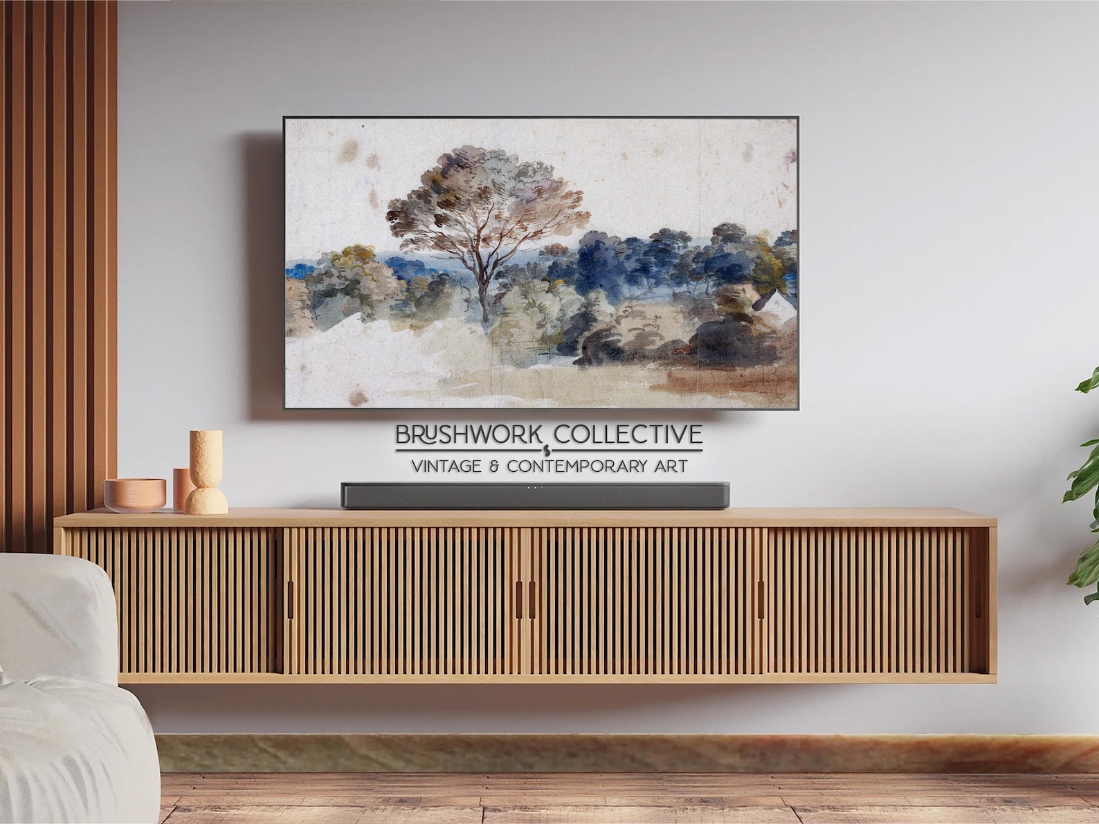 Samsung Frame TV Art | Rustic Trees Landscape Painting | Vintage ...