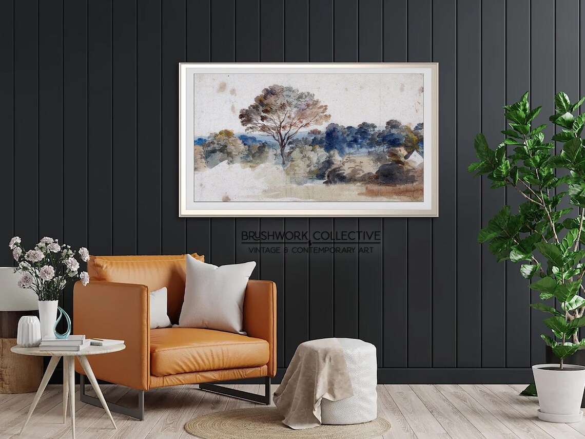 Samsung Frame TV Art | Rustic Trees Landscape Painting | Vintage ...