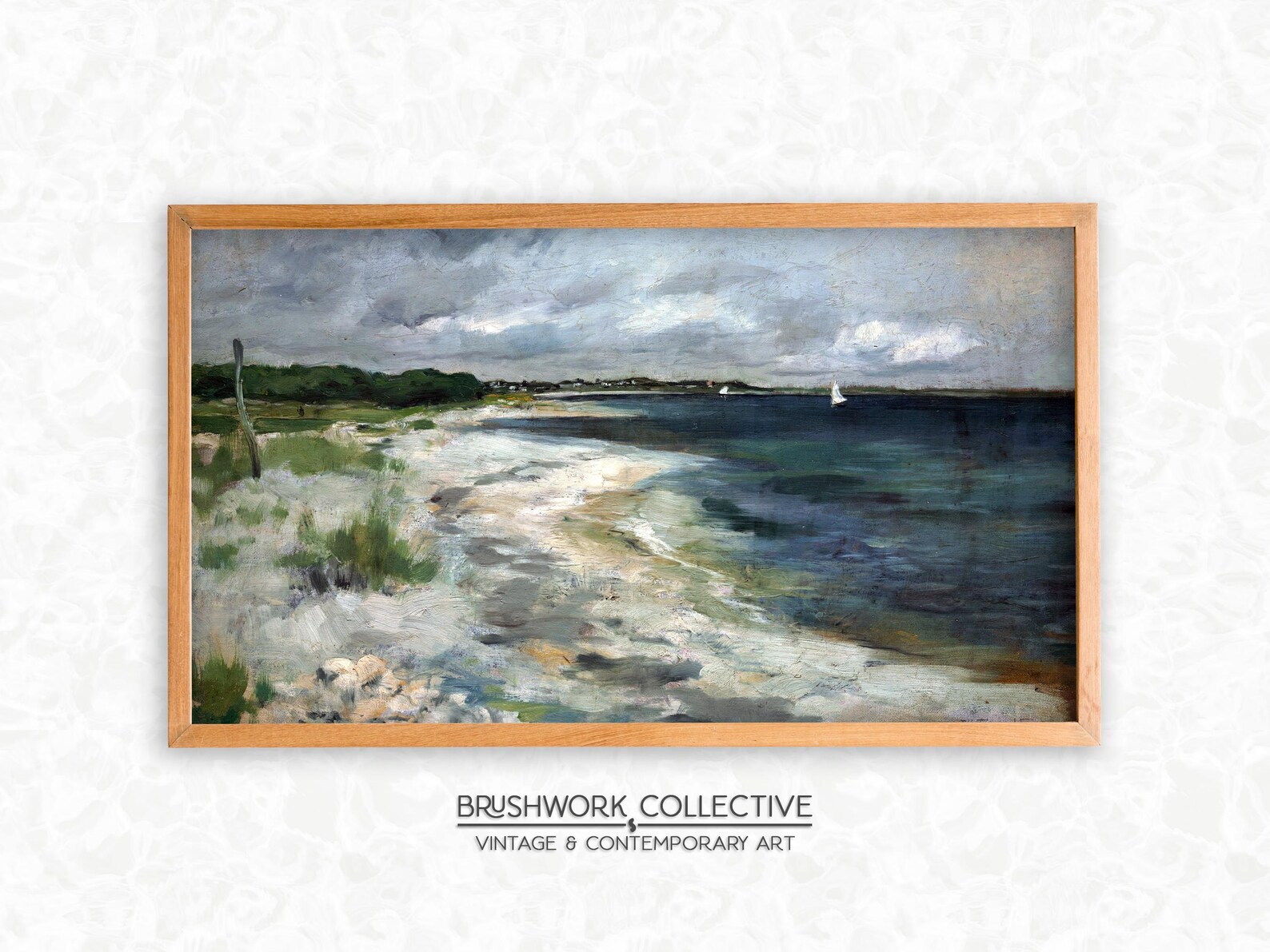 Seascape Coastal Vintage Painting | Rustic Beachside Print | Digital ...