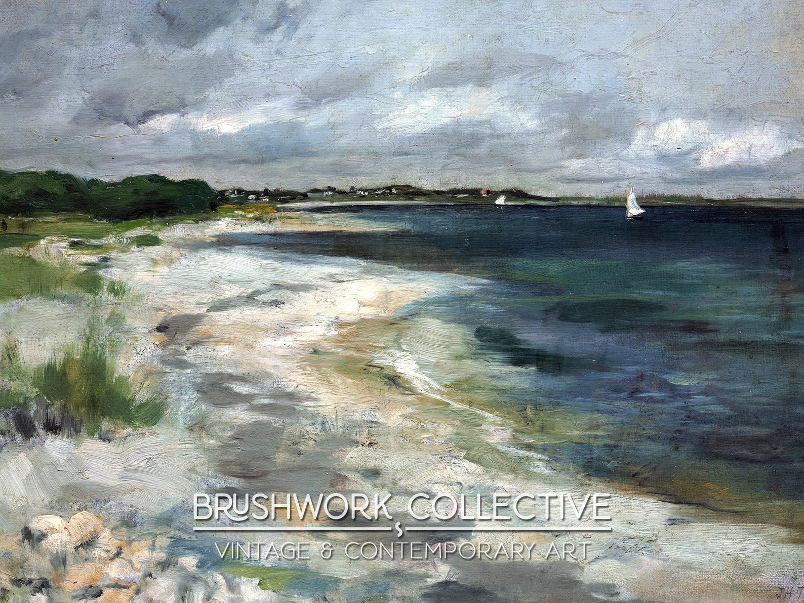 Seascape Coastal Vintage Painting | Rustic Beachside Print | Digital ...