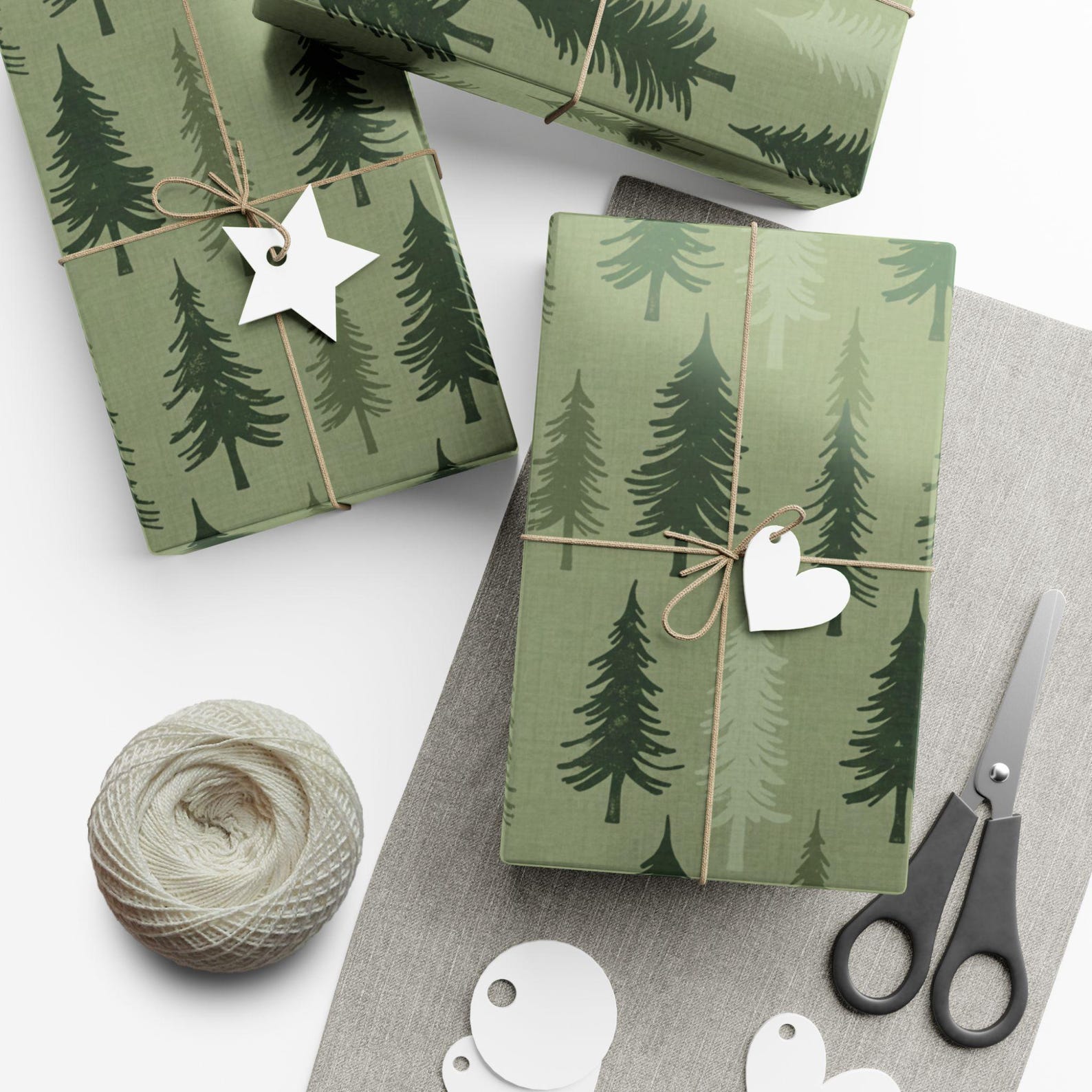 Green Pine Tree Pattern Gift Wrap Paper Forest Holiday Wrapping - Etsy