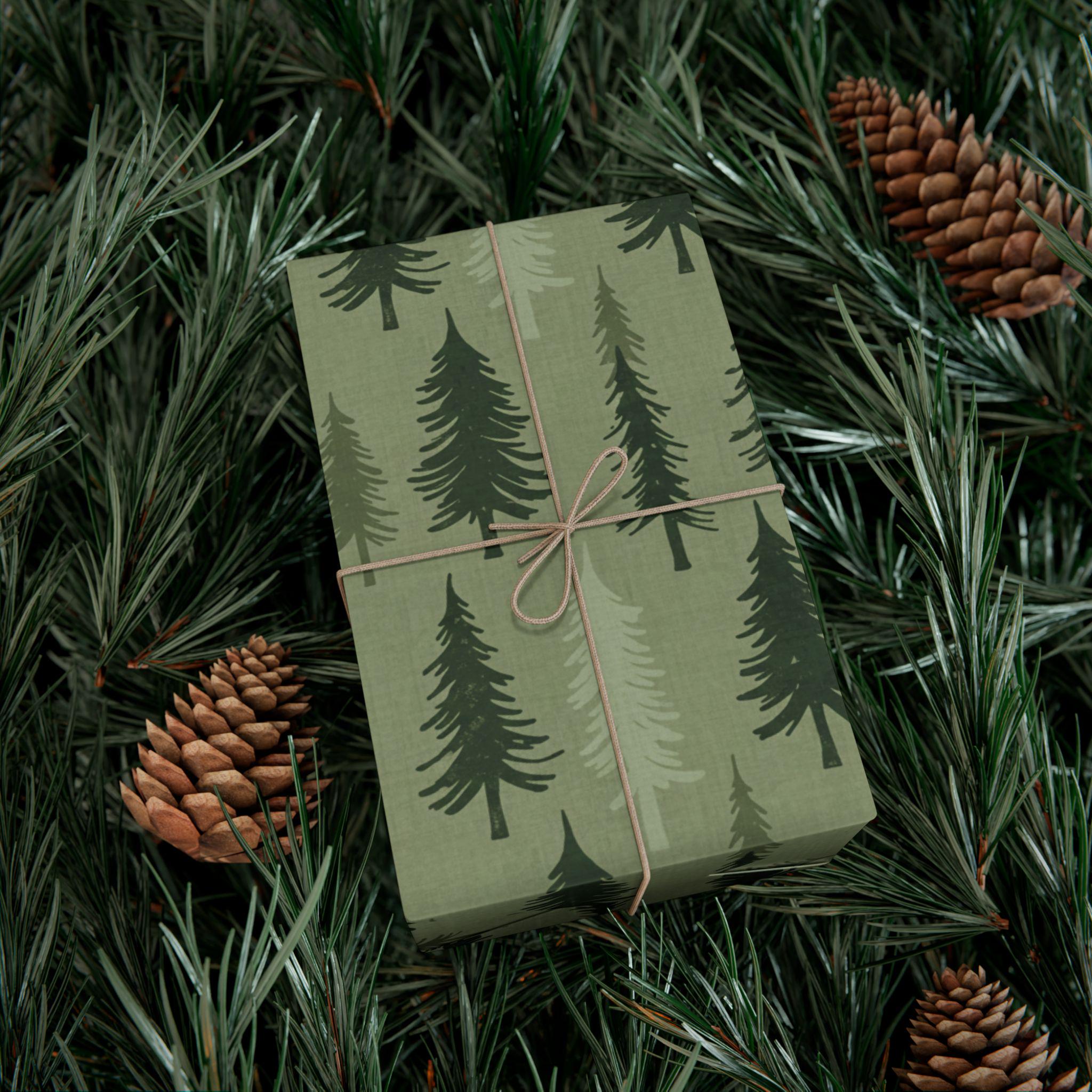 Green Pine Tree Pattern Gift Wrap Paper Forest Holiday Wrapping - Etsy
