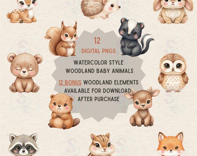 Woodland Animals Watercolor Clipart Bundle, High Resolution Jpegs ...