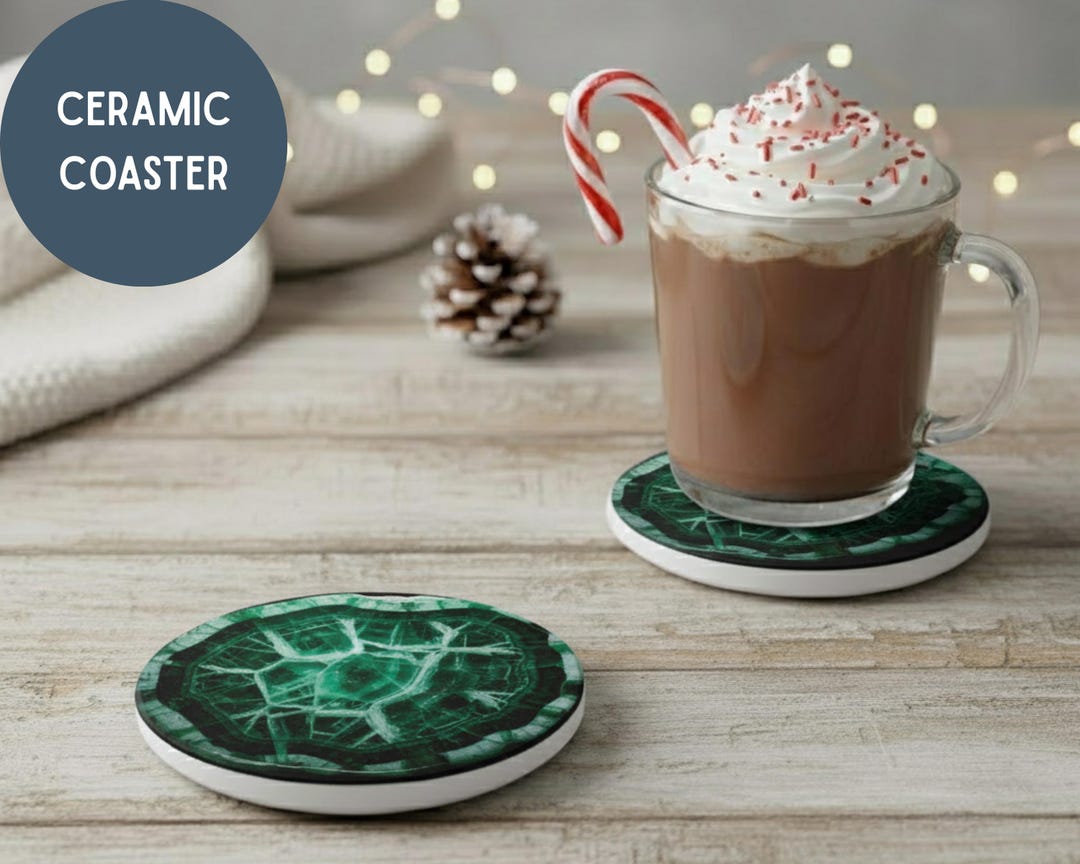Emerald Geode Ceramic Coaster Gemstone Coaster Gift for Her ...