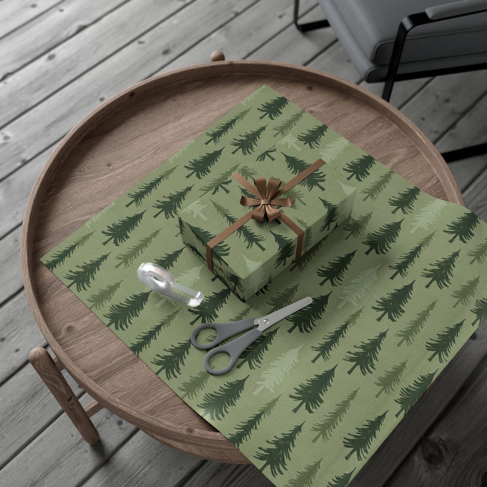 Green Pine Tree Pattern Gift Wrap Paper Forest Holiday Wrapping - Etsy