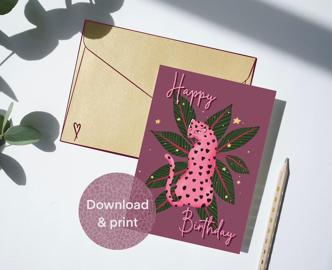 Printable Pink Leopard Birthday Card Digital Download - Etsy