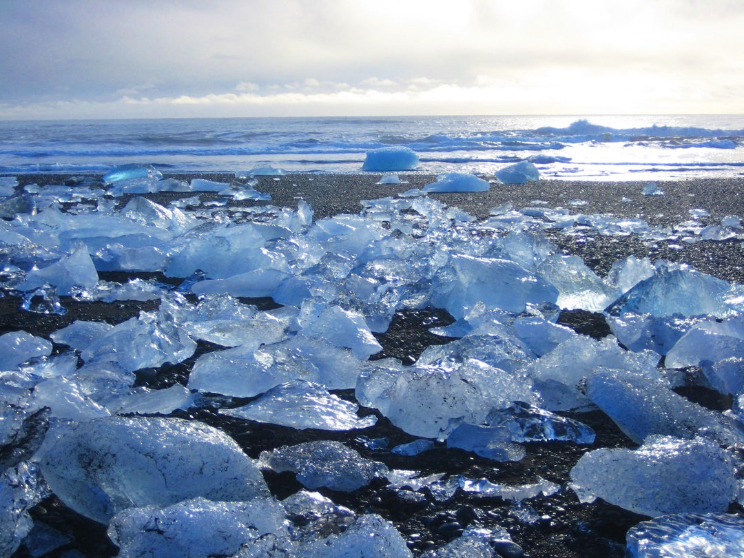 Glacial Ice on a Black Pebble Beach Digital Photo Color - Etsy