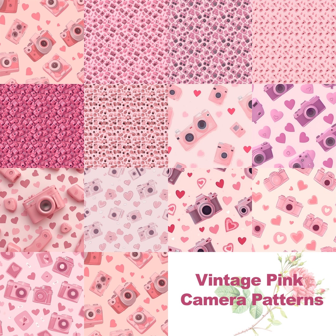 Camera Patterns, Vintage Pink Camera Patterns, Digital Paper, Retro ...