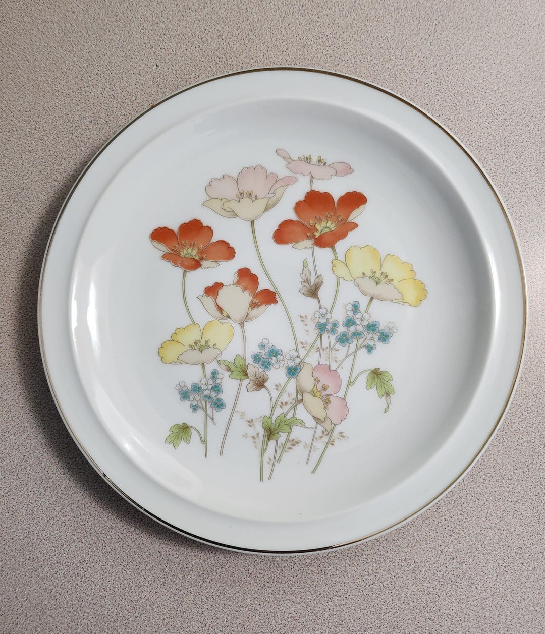 7 Painted Poppy Fancy Florals Collection Plate Porcelain China Salad ...