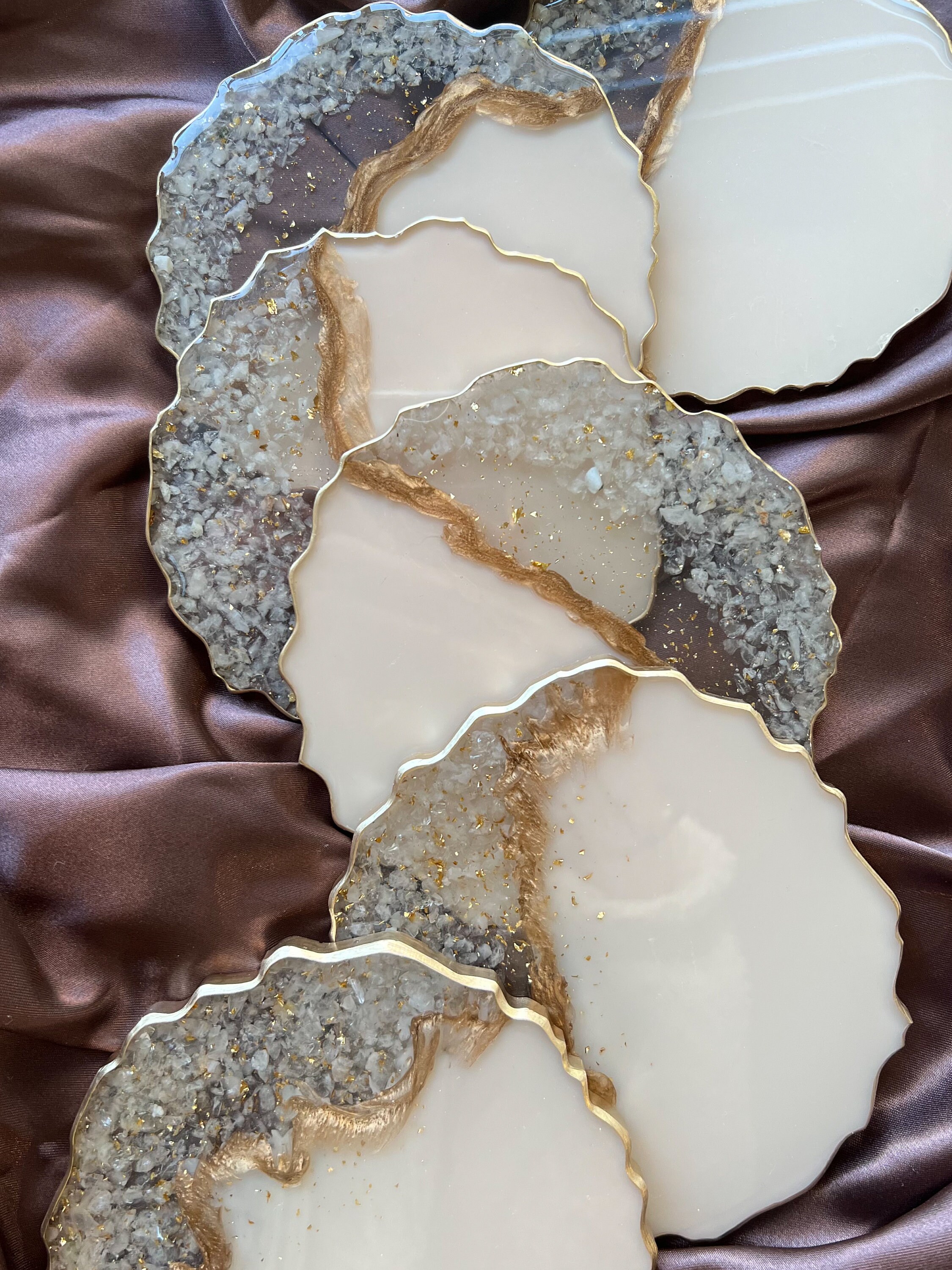 Beige and Gold Resin Coaster - Etsy