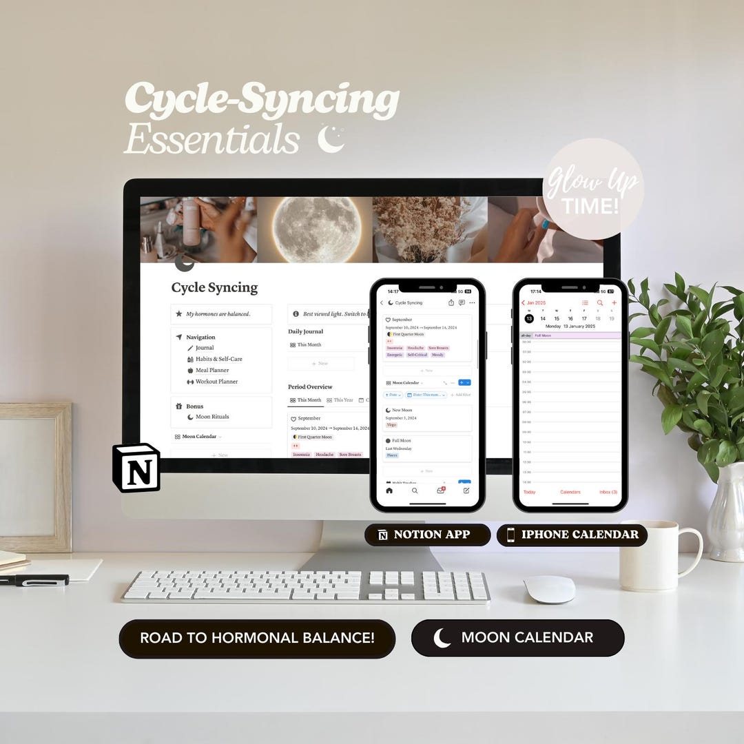 2025 Notion Template, Cycle Syncing Essentials, Aesthetic Dashboard, Moon Calendar, Women Guide ...