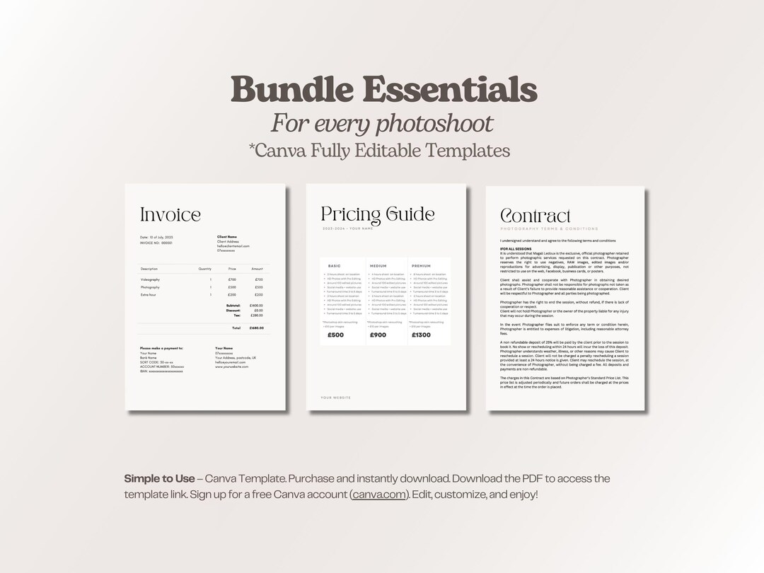 Business Admin Bundle, Contract, Pricing List, Invoice Template, Fully ...