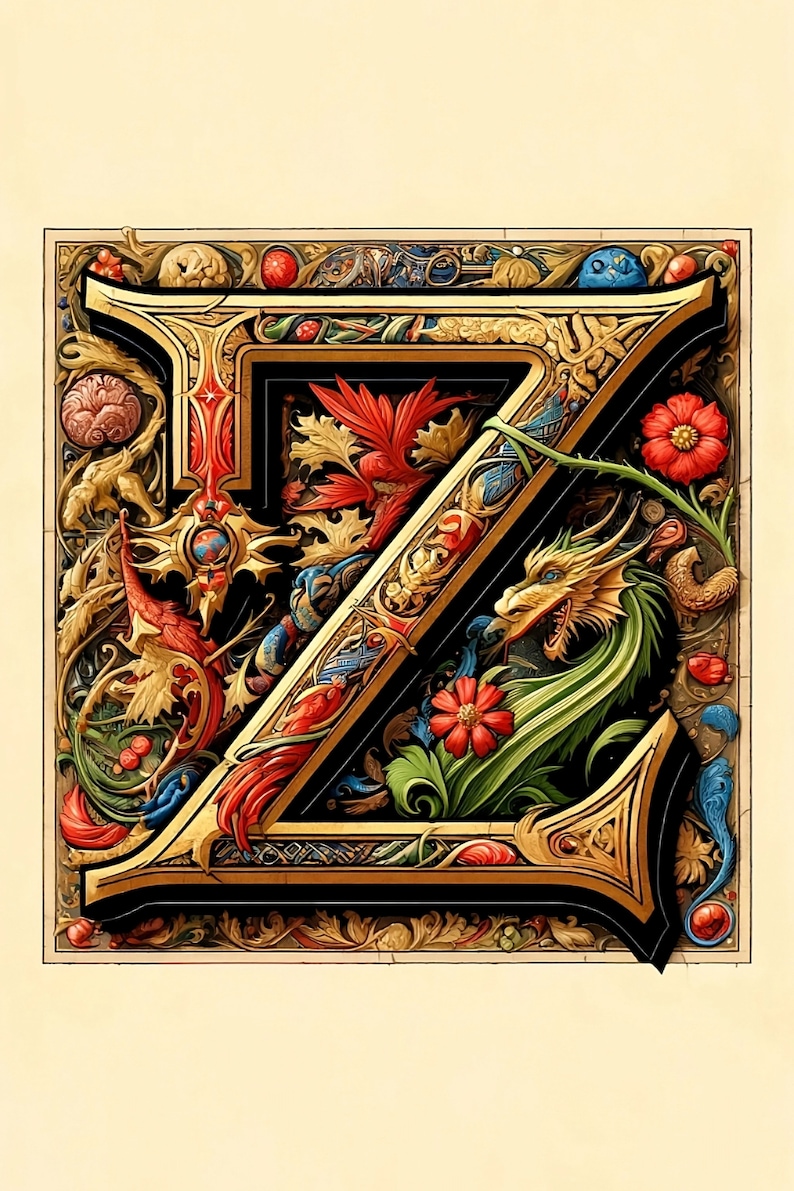Illuminated Manuscript | Letter Z Initial With Classic Flourish | GREAT ...