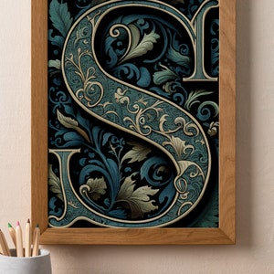 Illuminated Manuscript Letter S Initial With Classic Flourish Floral ...