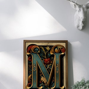 Illuminated Manuscript | Letter M Initial With Classic Flourish ...