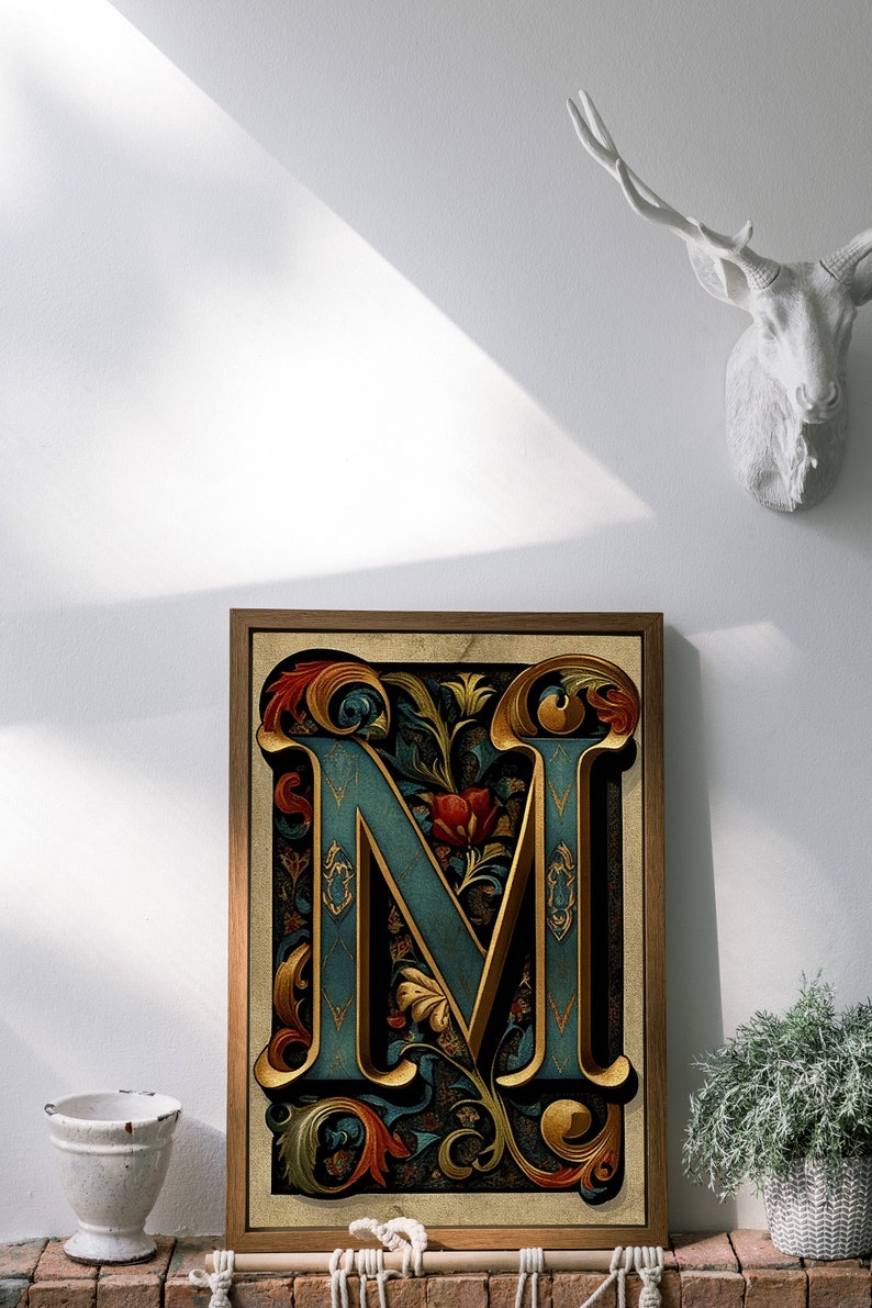 Illuminated Manuscript | Letter M Initial With Classic Flourish ...