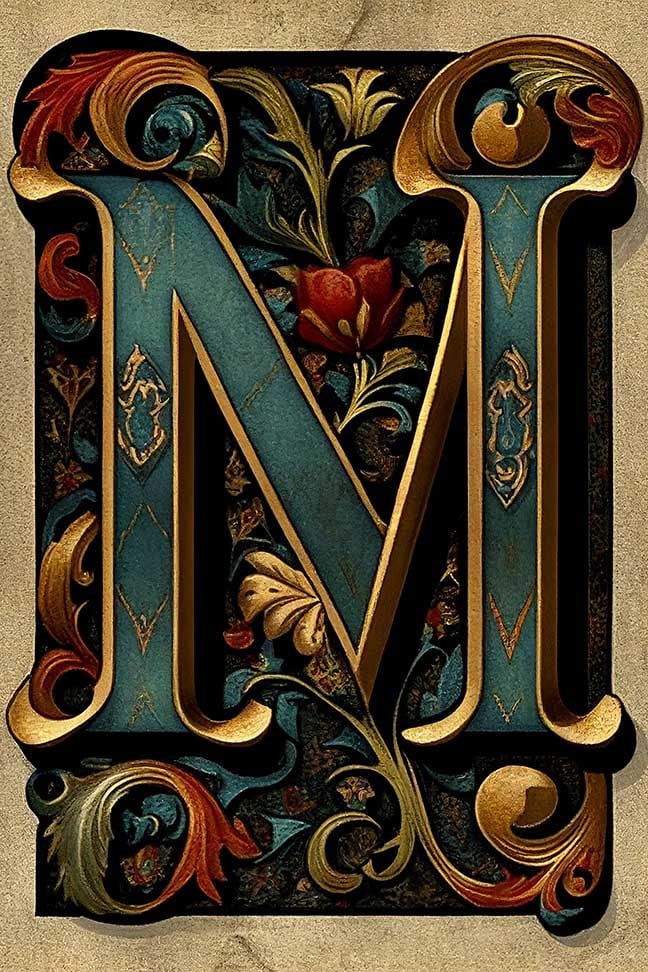 Illuminated Manuscript | Letter M Initial With Classic Flourish ...