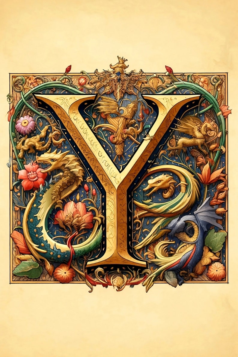 Illuminated Manuscript | Letter Y Initial With Classic Flourish | GREAT ...