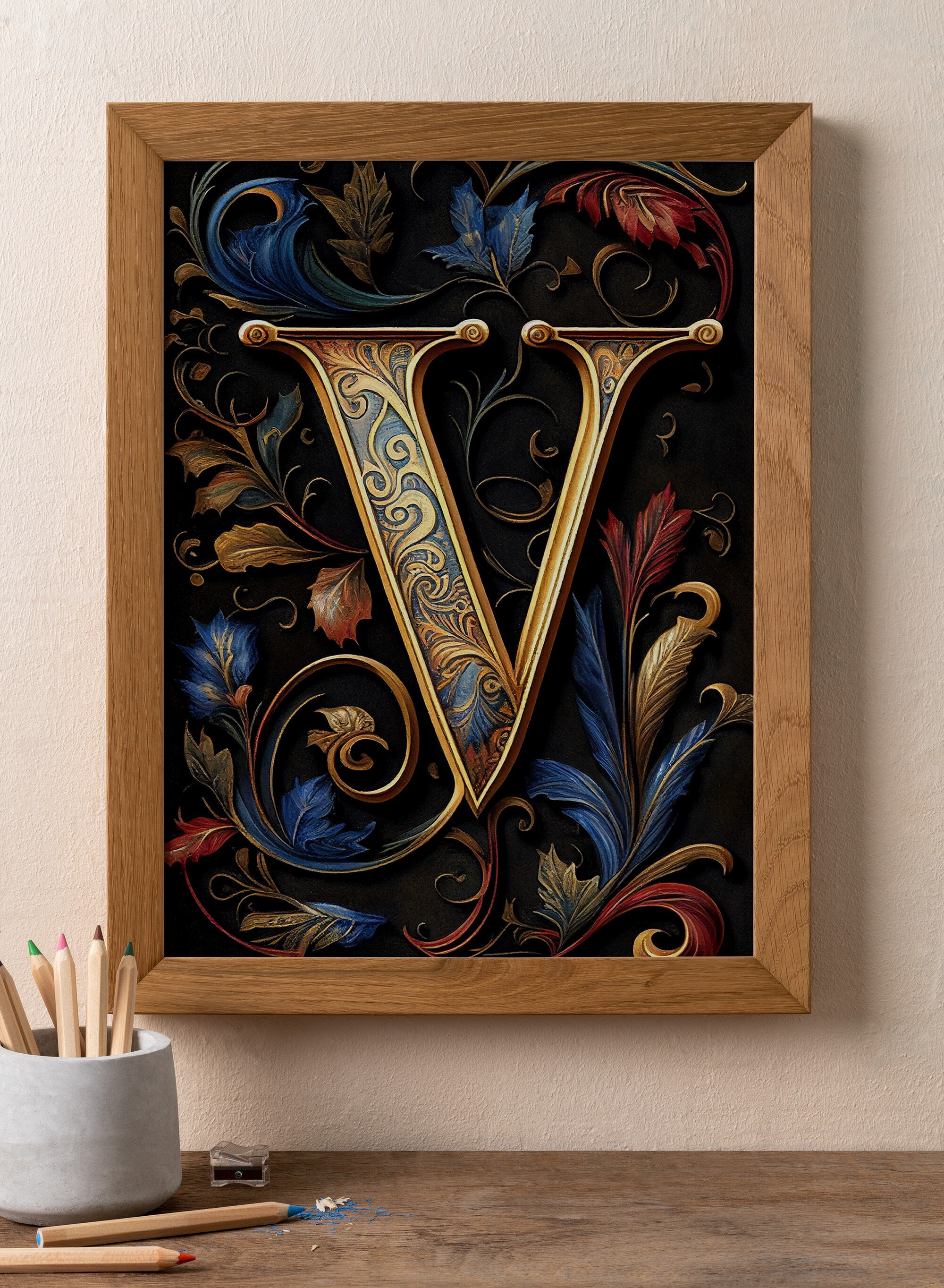 Illuminated Manuscript | Letter V Initial With Classic Flourish | GREAT ...