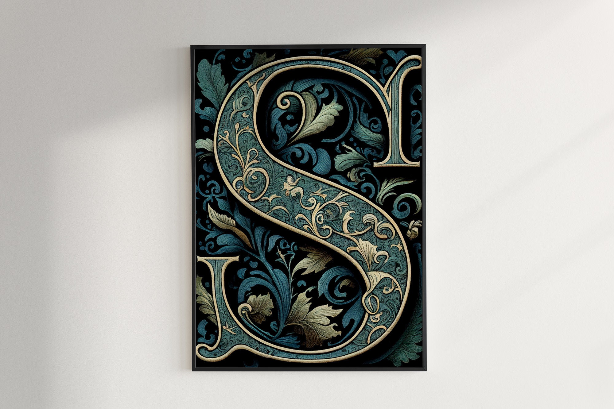 Illuminated Manuscript Letter S Initial With Classic Flourish Floral ...