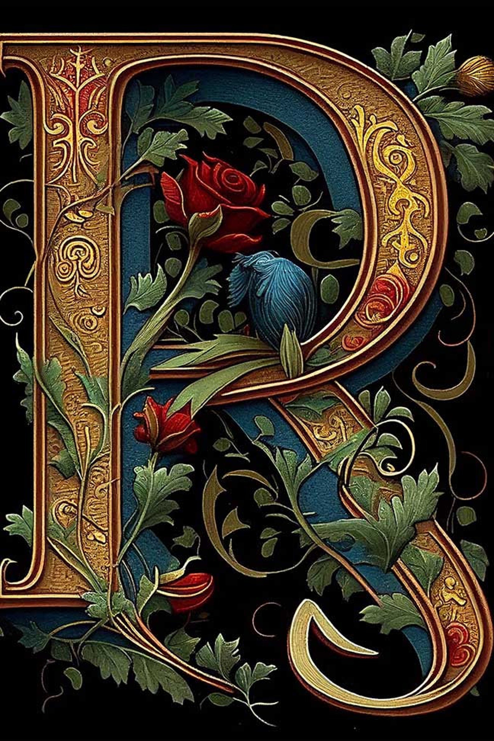 Illuminated Manuscript | Letter R Initial With Classic Flourish ...