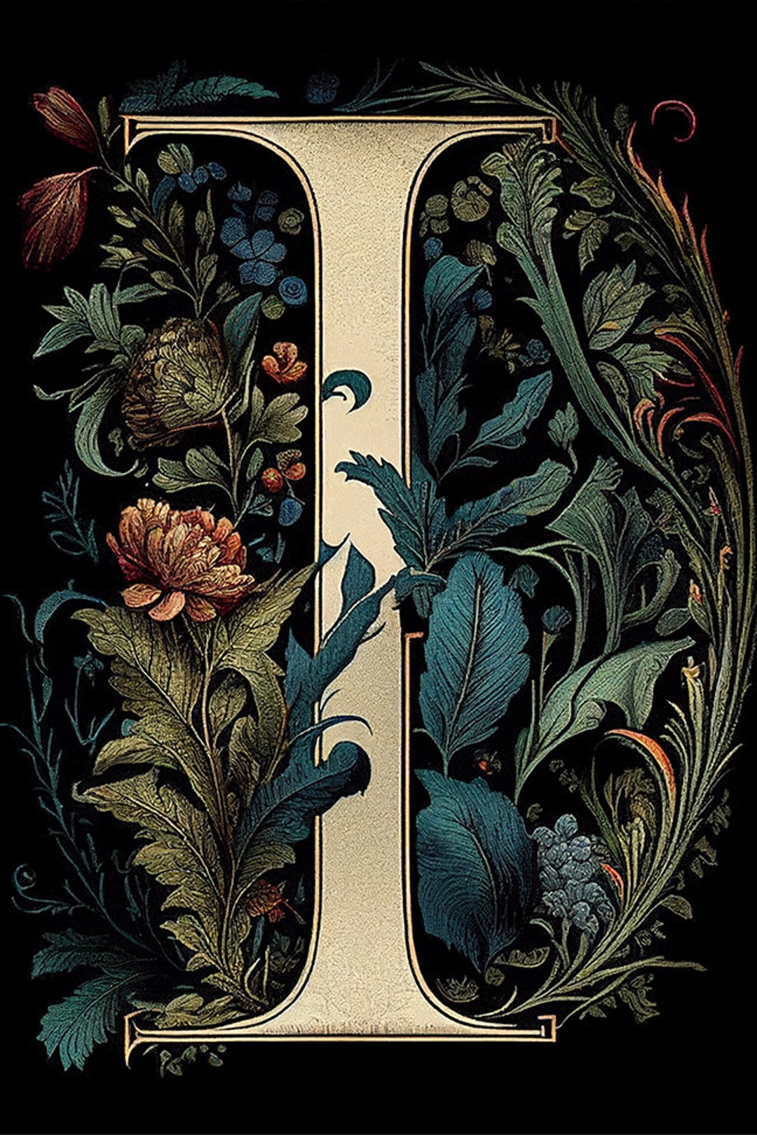 Illuminated Manuscript | Letter I Initial With Classic Flourish | GREAT ...