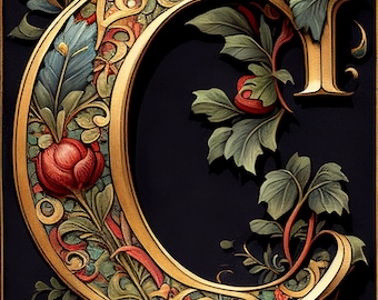 Illuminated Manuscript Letter S Initial With Classic Flourish Floral ...