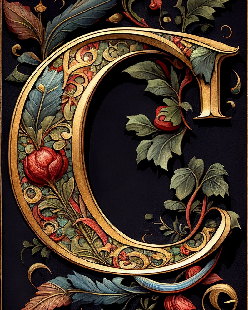 Illuminated Manuscript | Letter C Initial With Classic Flourish | GREAT ...