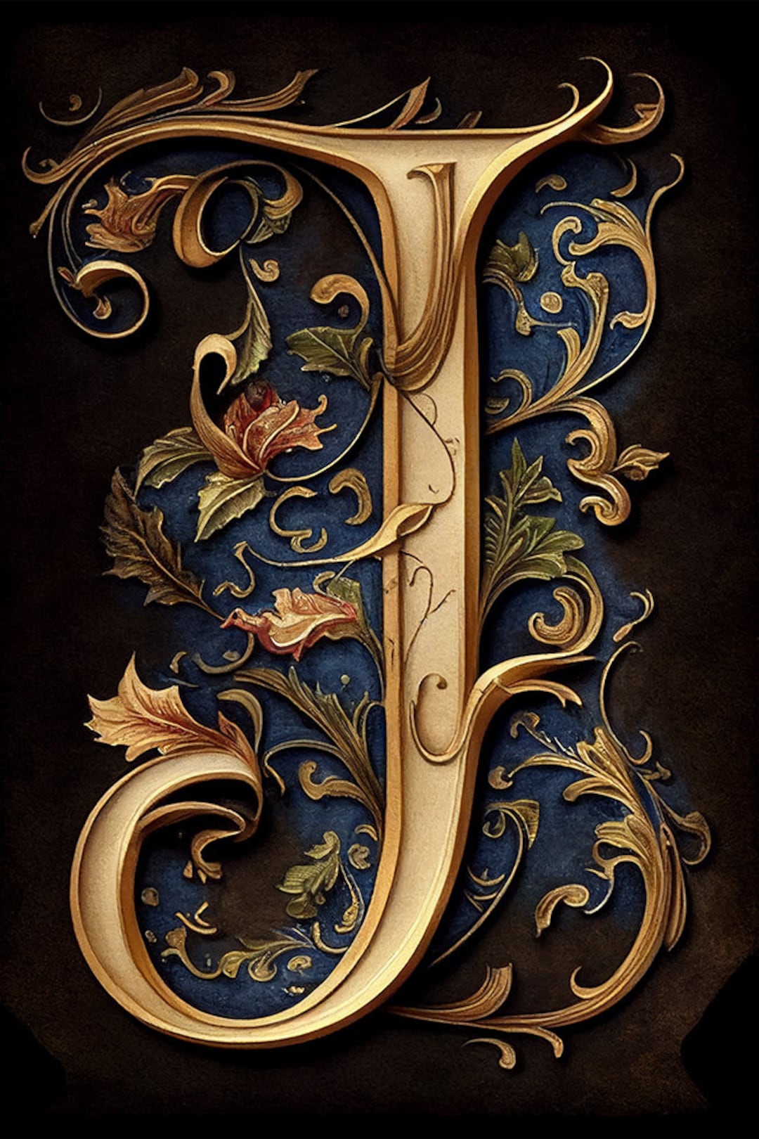 Illuminated Manuscript Letter J Initial With Classic Flourish GREAT ...