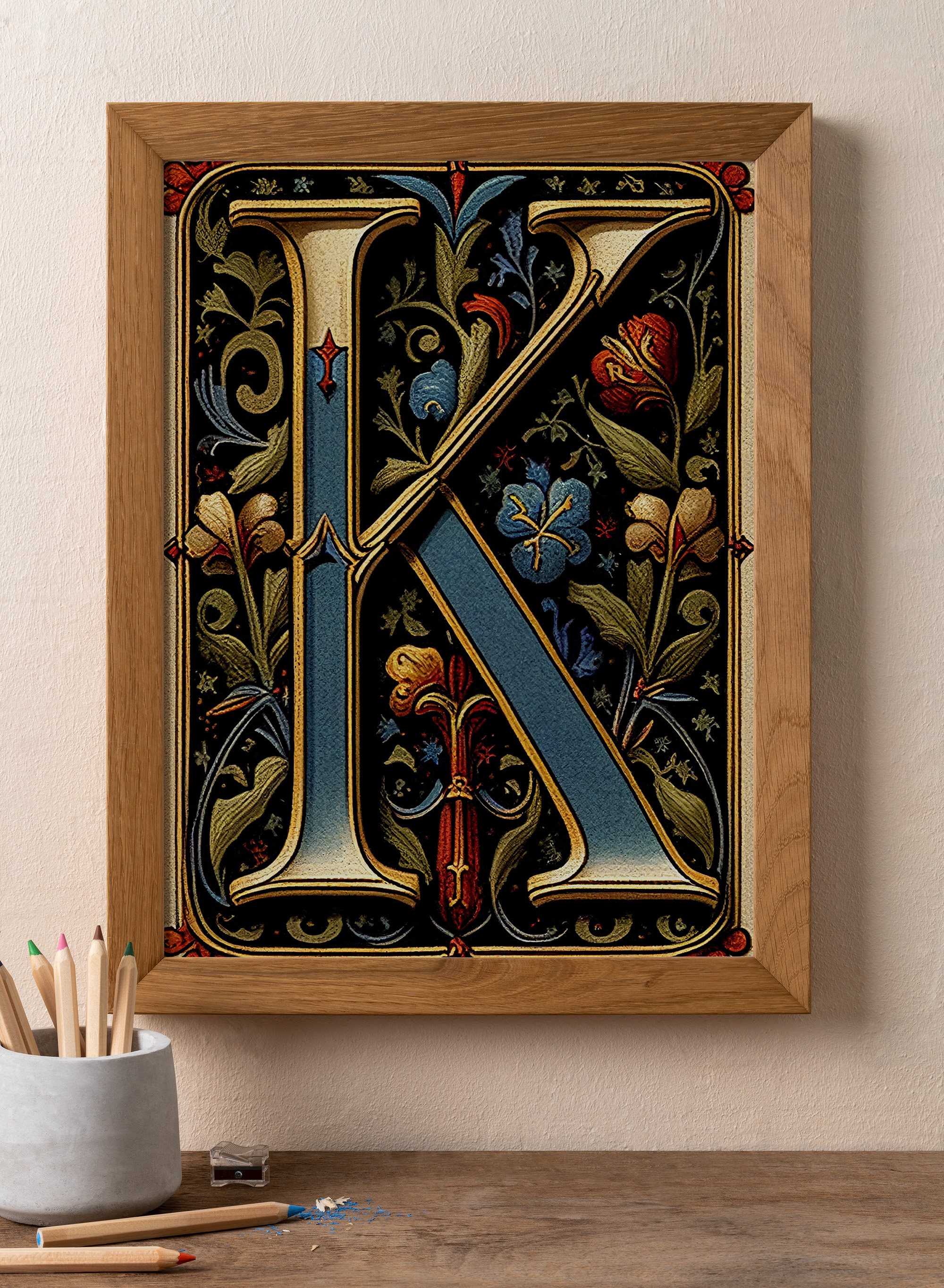 Illuminated Manuscript | Letter K Initial With Classic Flourish | GREAT ...
