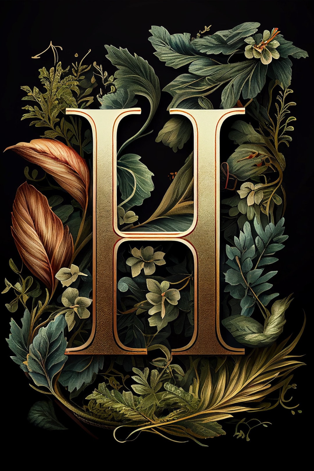 Illuminated Manuscript Letter H Initial With Classic Flourish GREAT ...