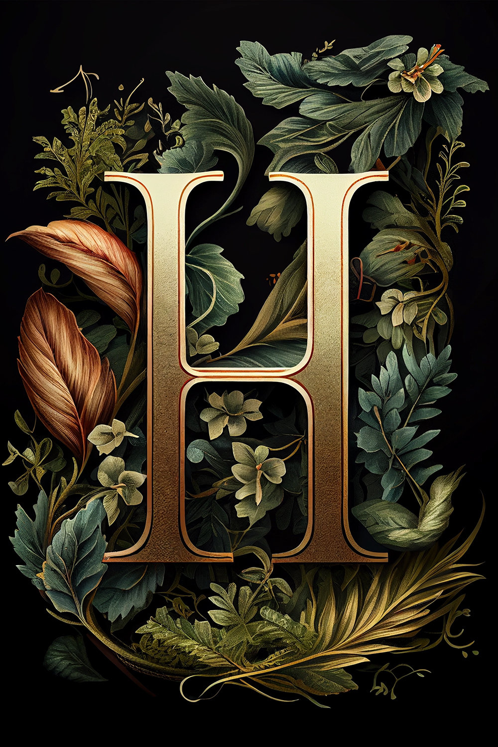 Illuminated Manuscript Letter H Initial With Classic Flourish GREAT ...