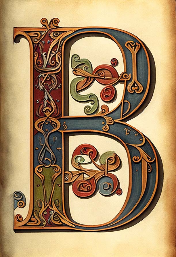 Illuminated Manuscript Letter B With Flourish Book of Kells GREAT Birthday Gift / Decor Digital ...