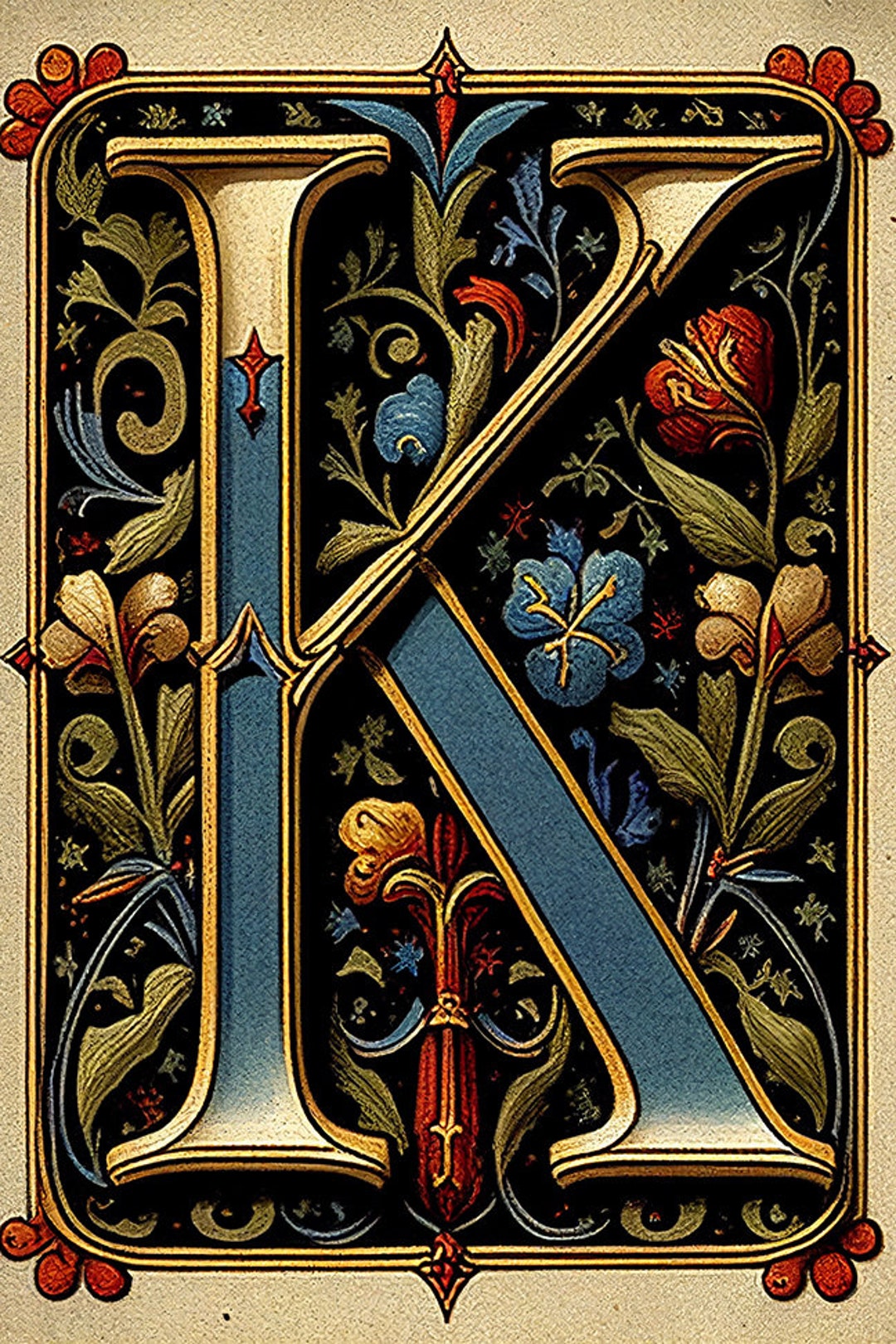 Illuminated Manuscript | Letter K Initial With Classic Flourish | GREAT ...