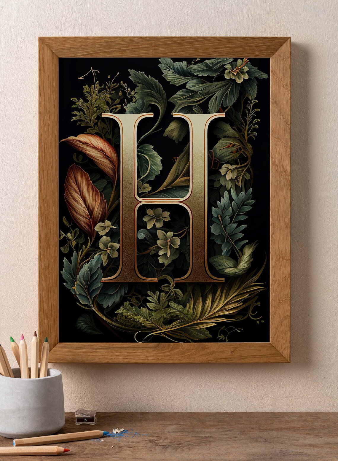 Illuminated Manuscript Letter H Initial With Classic Flourish GREAT ...