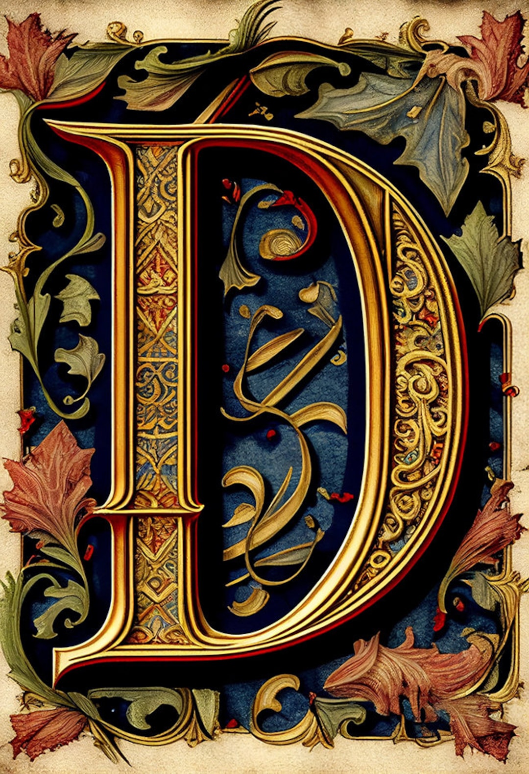 Illuminated Manuscript Letter D With Flourish (Download Now) - Etsy