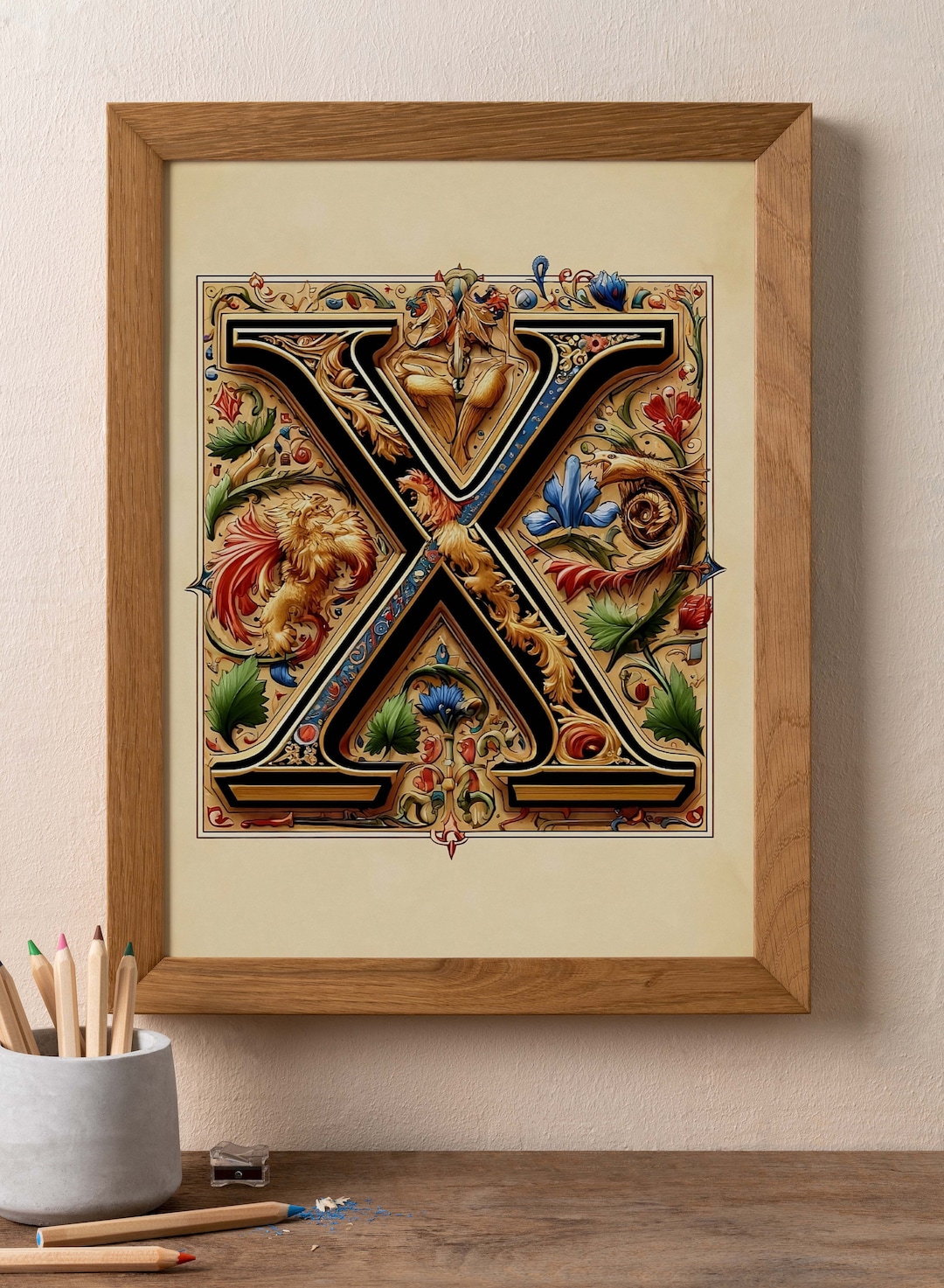 Illuminated Manuscript | Letter X Initial With Classic Flourish ...