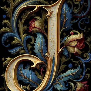 Illuminated Manuscript | Letter J Initial With Classic Flourish | GREAT ...