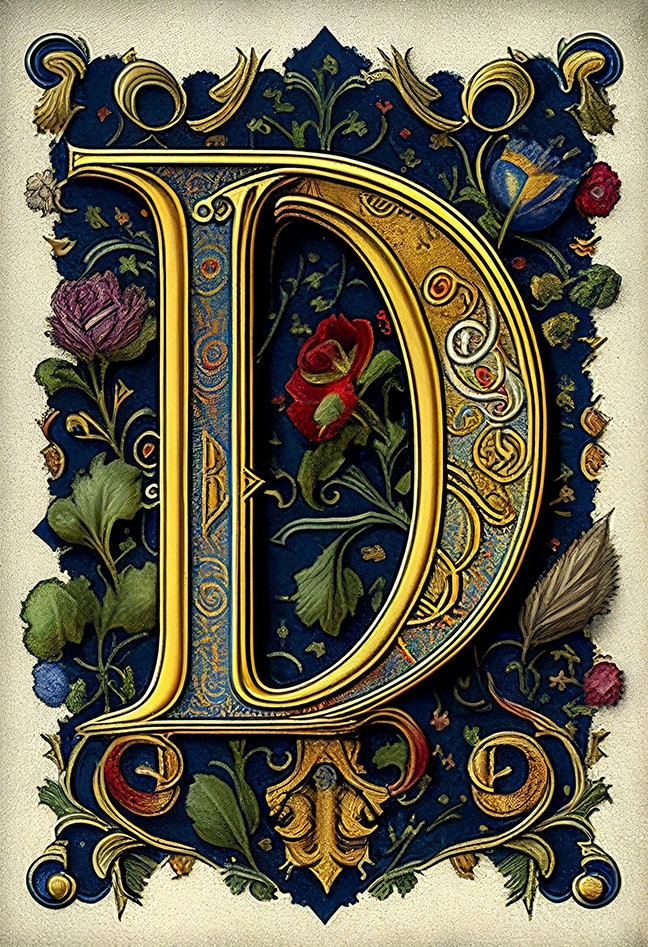 Illuminated Manuscript Letter D With Flourish Book of - Etsy