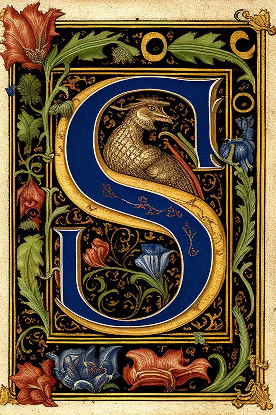 Illuminated Manuscript | Letter S Initial With Classic Flourish ...