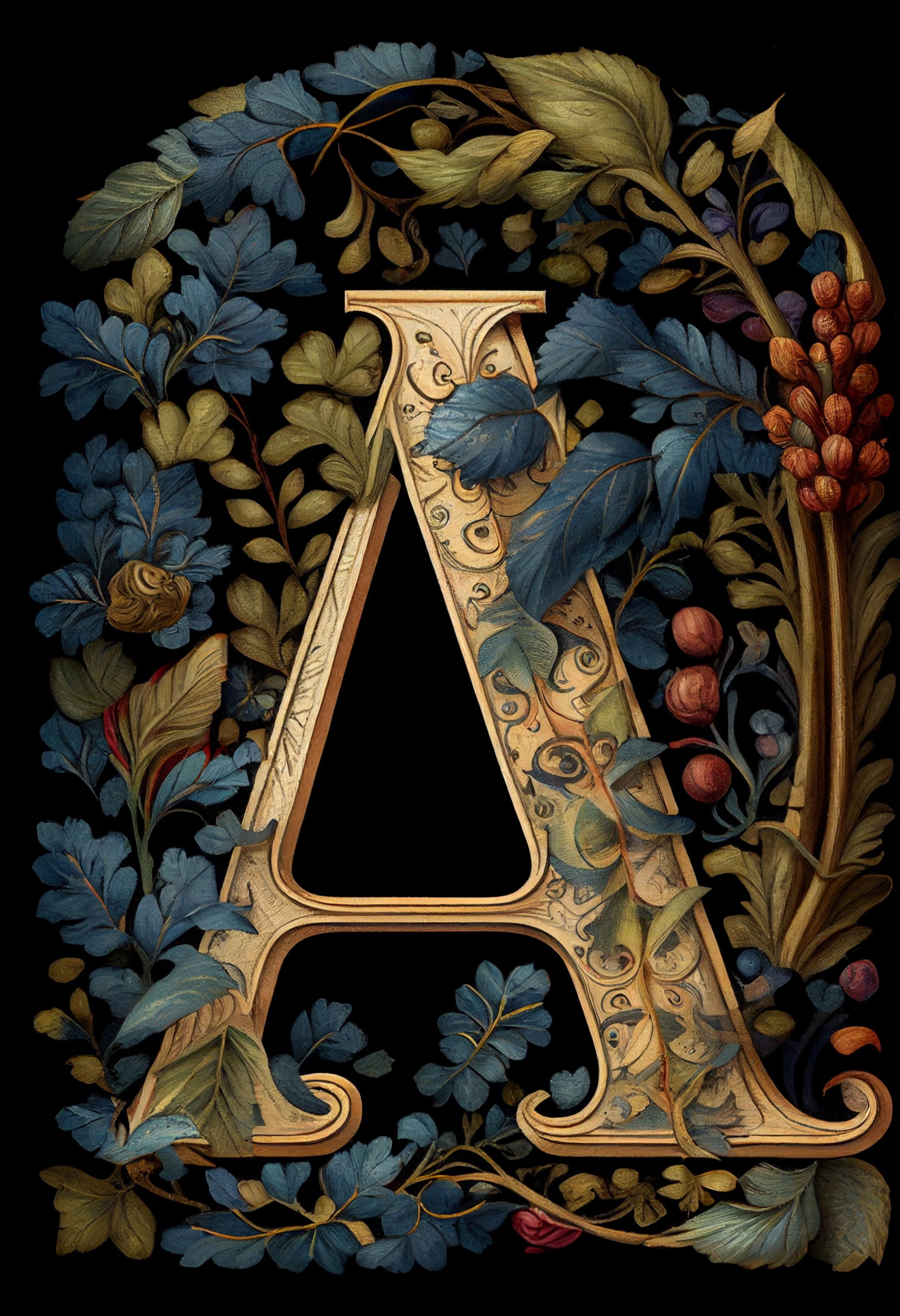 Illuminated Manuscript | Letter A Initial With Classic Flourish | GREAT ...