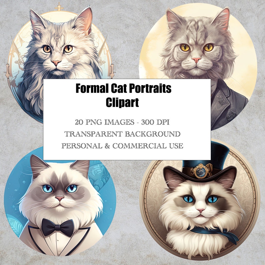 Formal Cat Portraits Clipart - Etsy