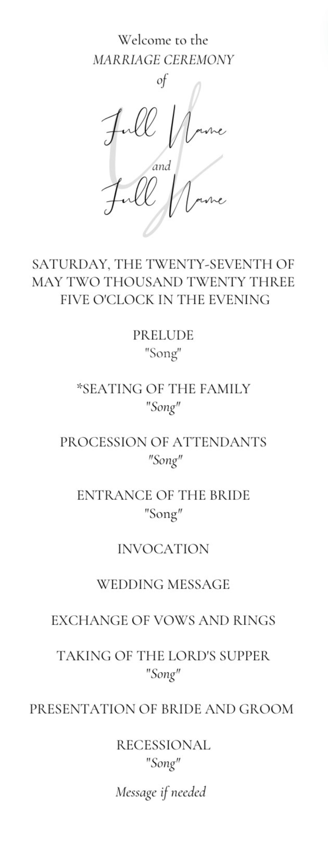 Wedding Ceremony Program - Customizable Digital File - Etsy